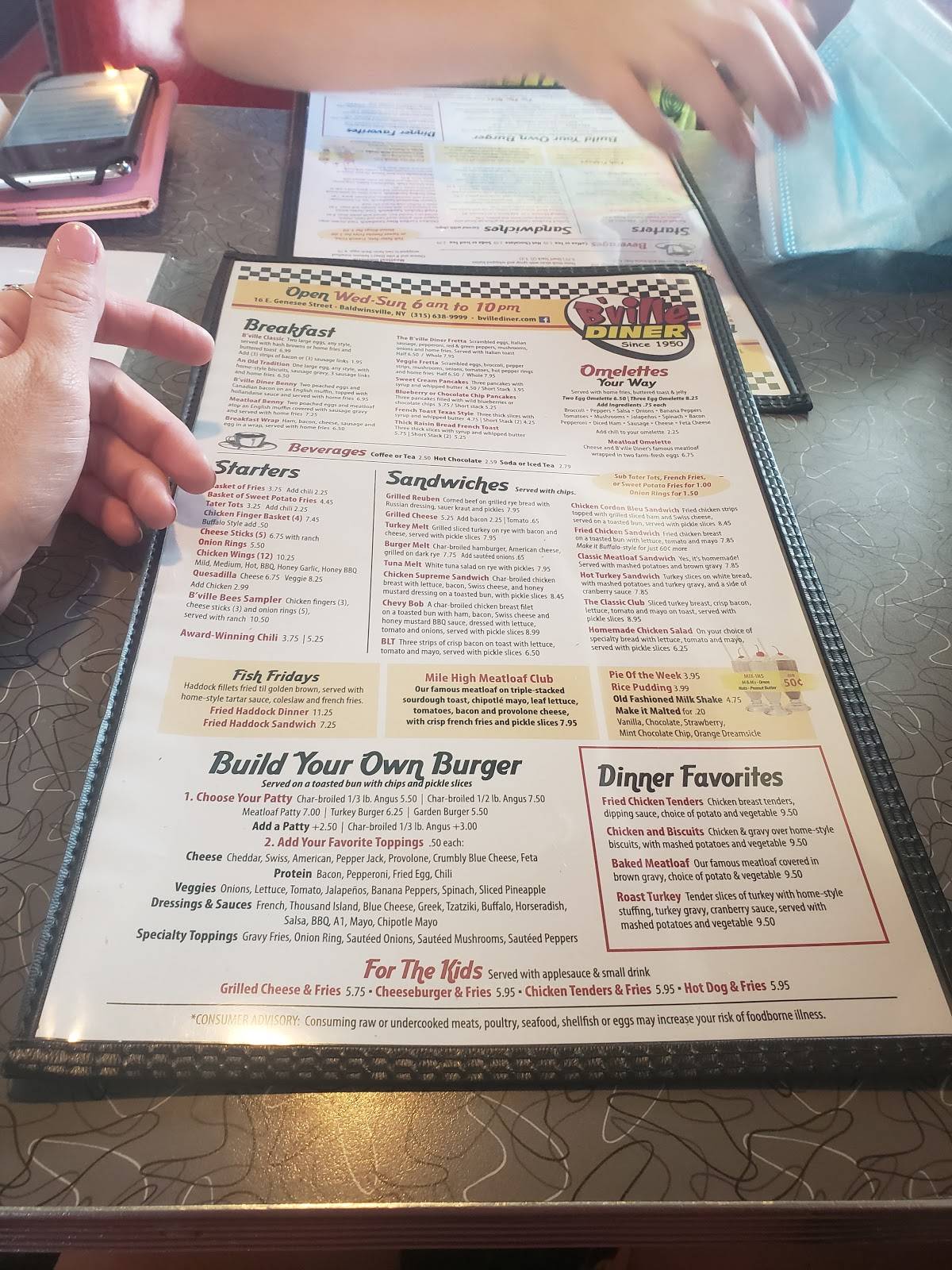 Menu at B'Ville Diner restaurant, Baldwinsville