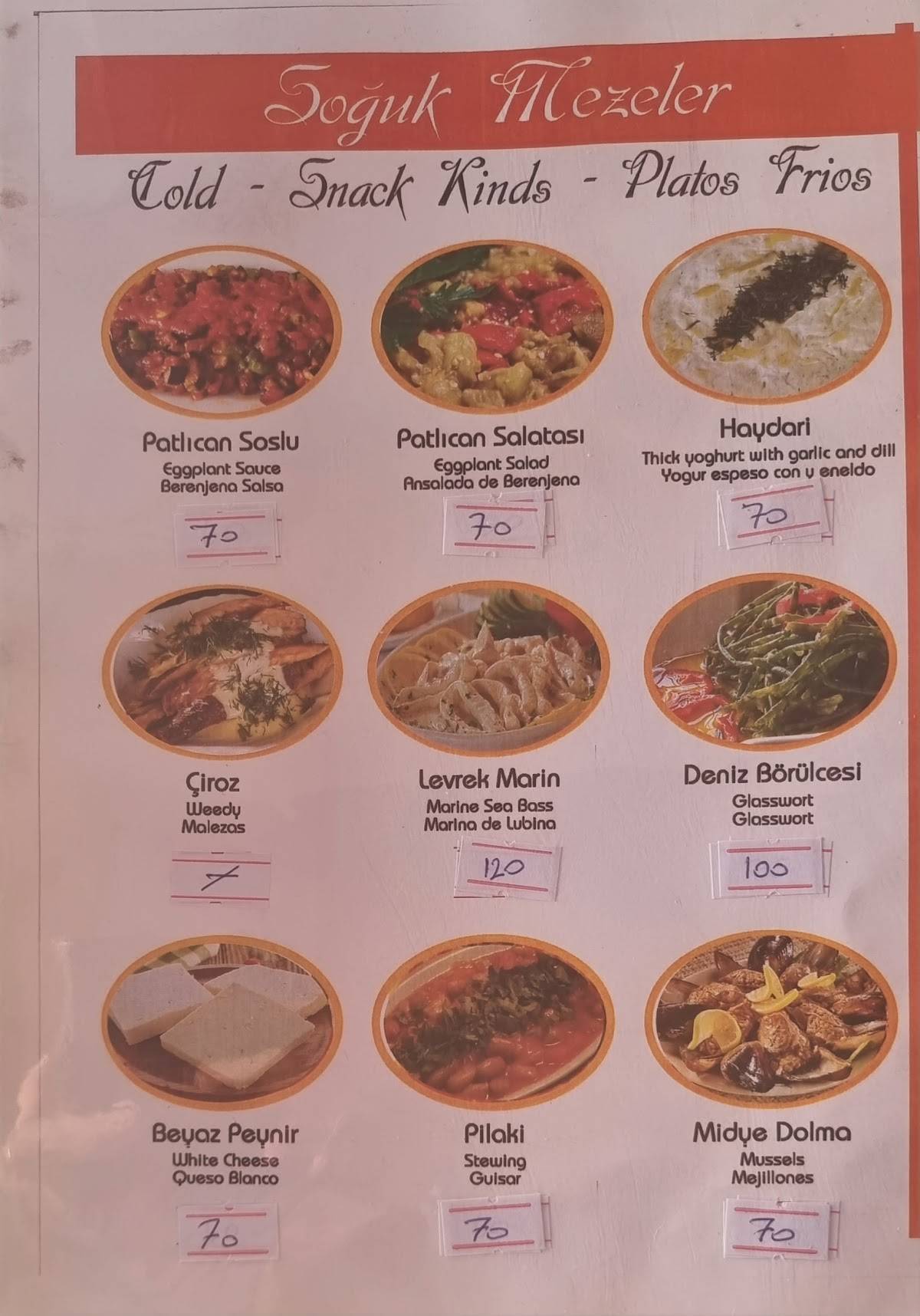 Menu at Baba Restaurant, Istanbul, Macar Tabya Cd. 3/A