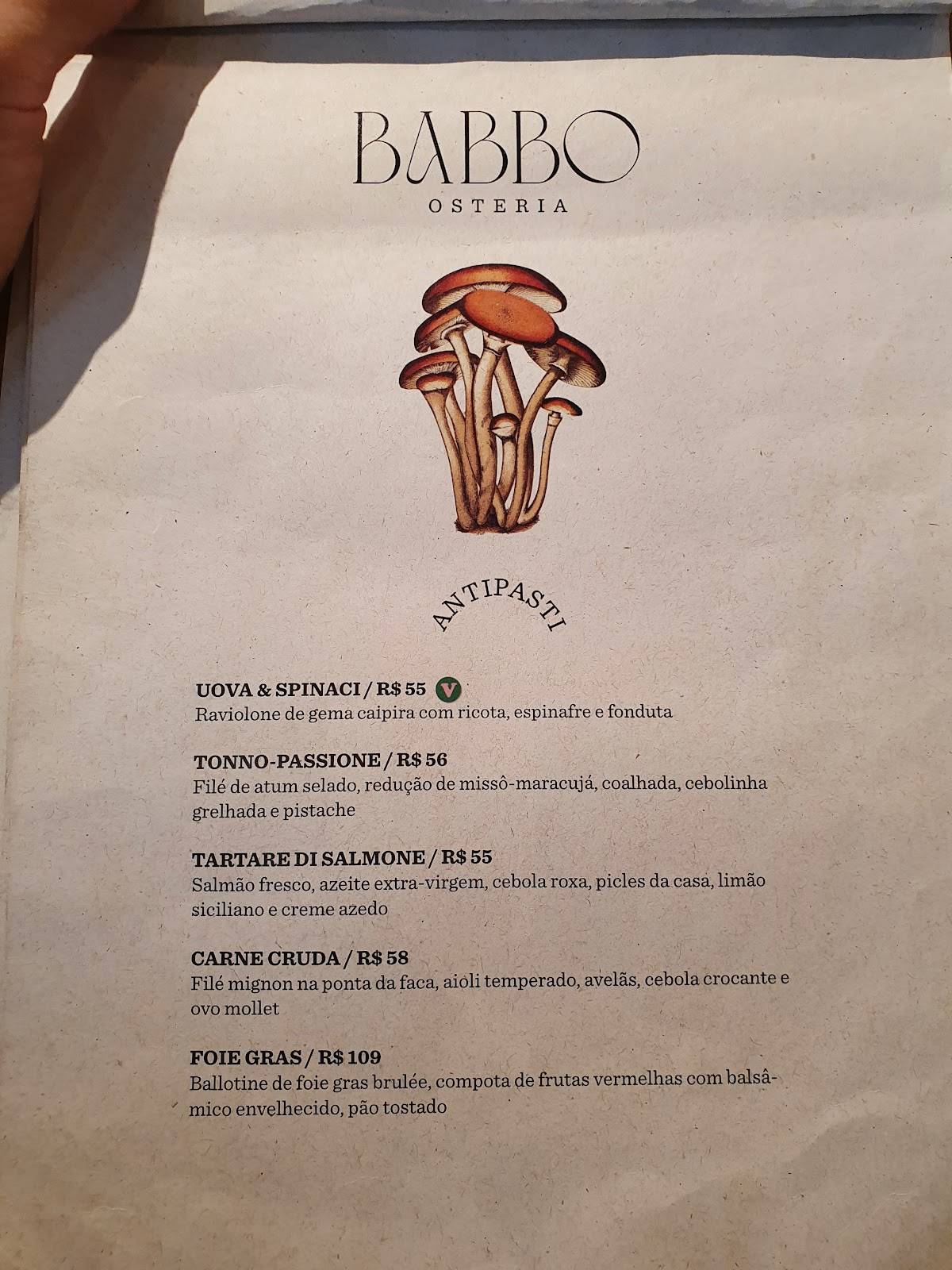 Menu em Babbo Osteria restaurante, Rio de Janeiro