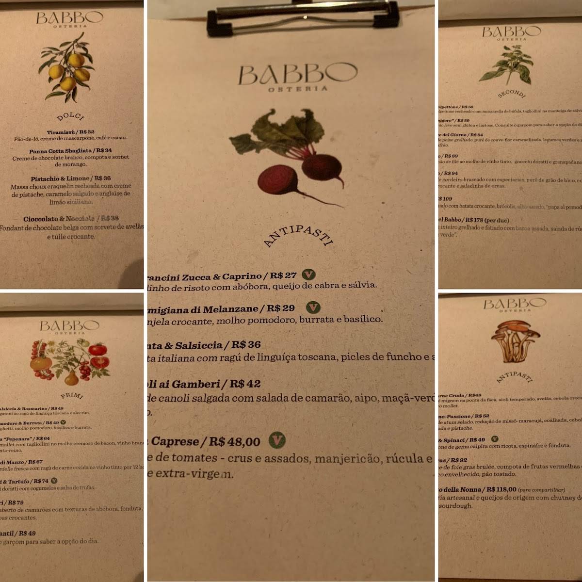 Menu em Babbo Osteria restaurante, Rio de Janeiro