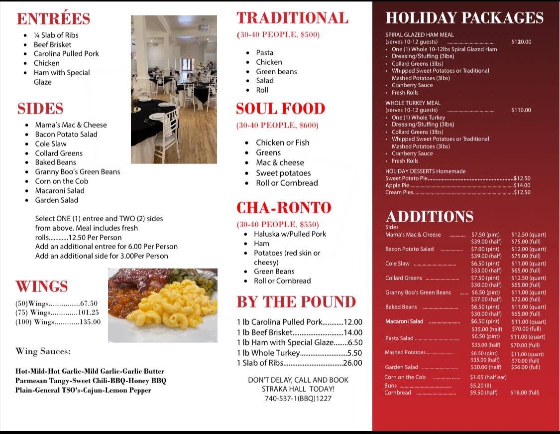 Menu at Baby-Boyz BBQ/Straka Hall, Toronto