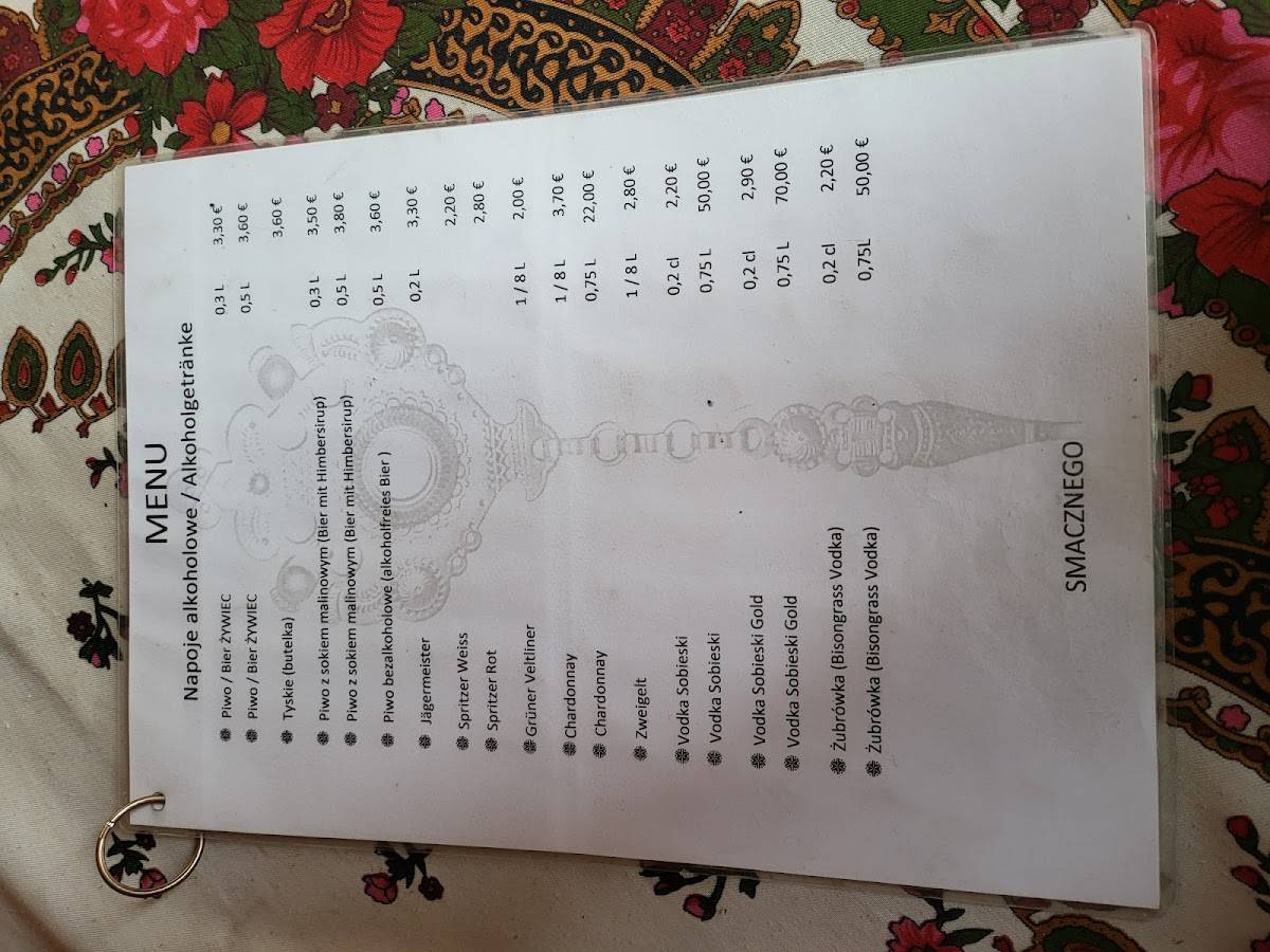Menu at Bacówka -- Berghütte restaurant, Vienna