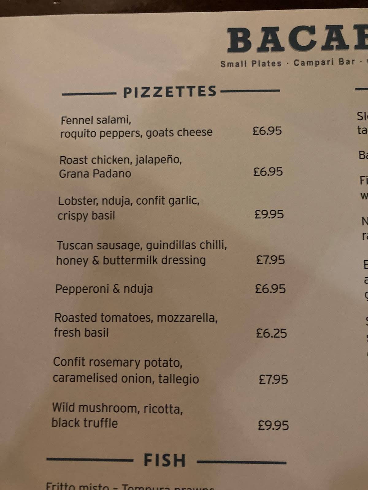 Menu at Bacaro pub & bar, Liverpool