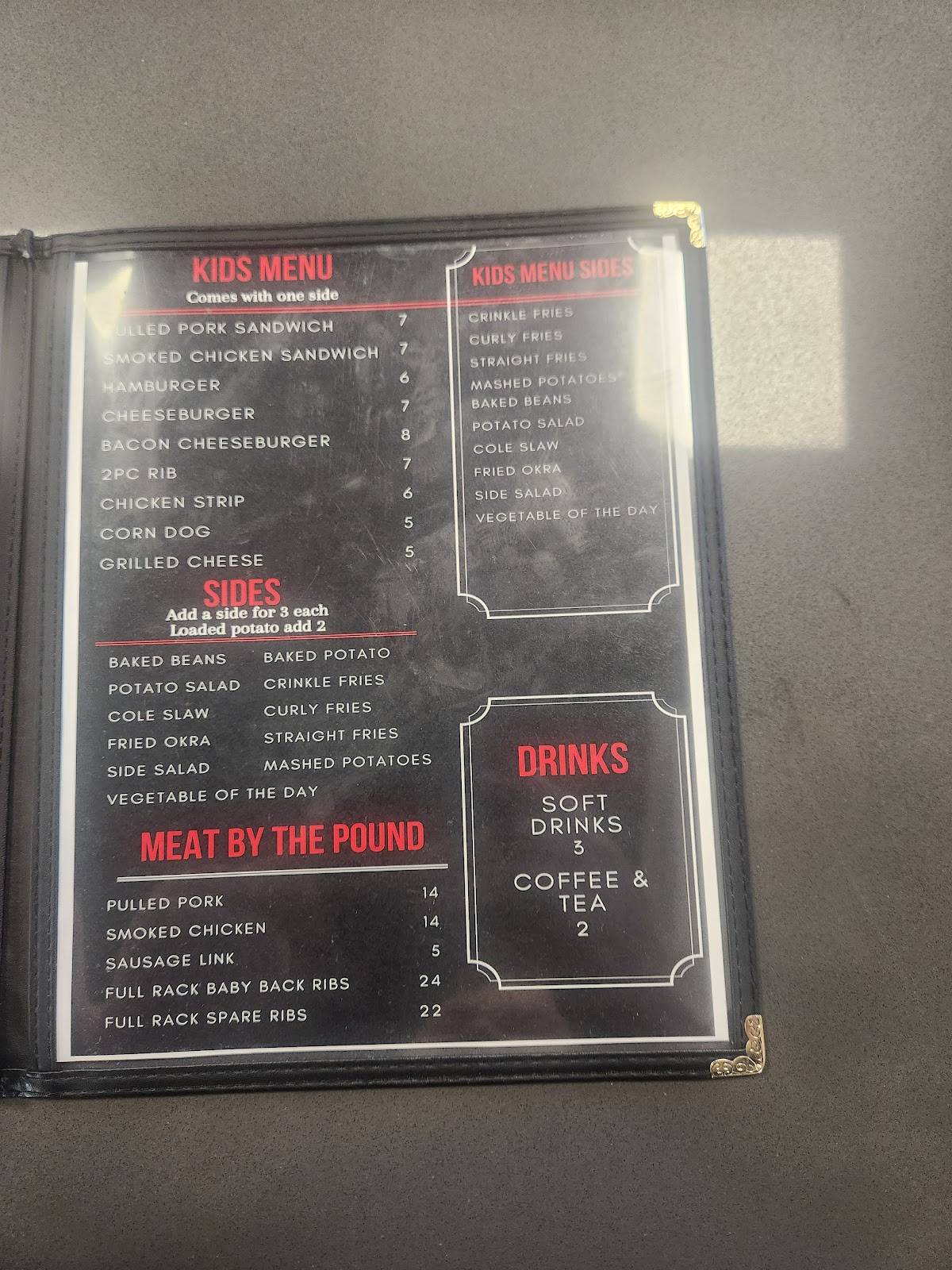 Menu at Backstreet Barbecue, Charleston