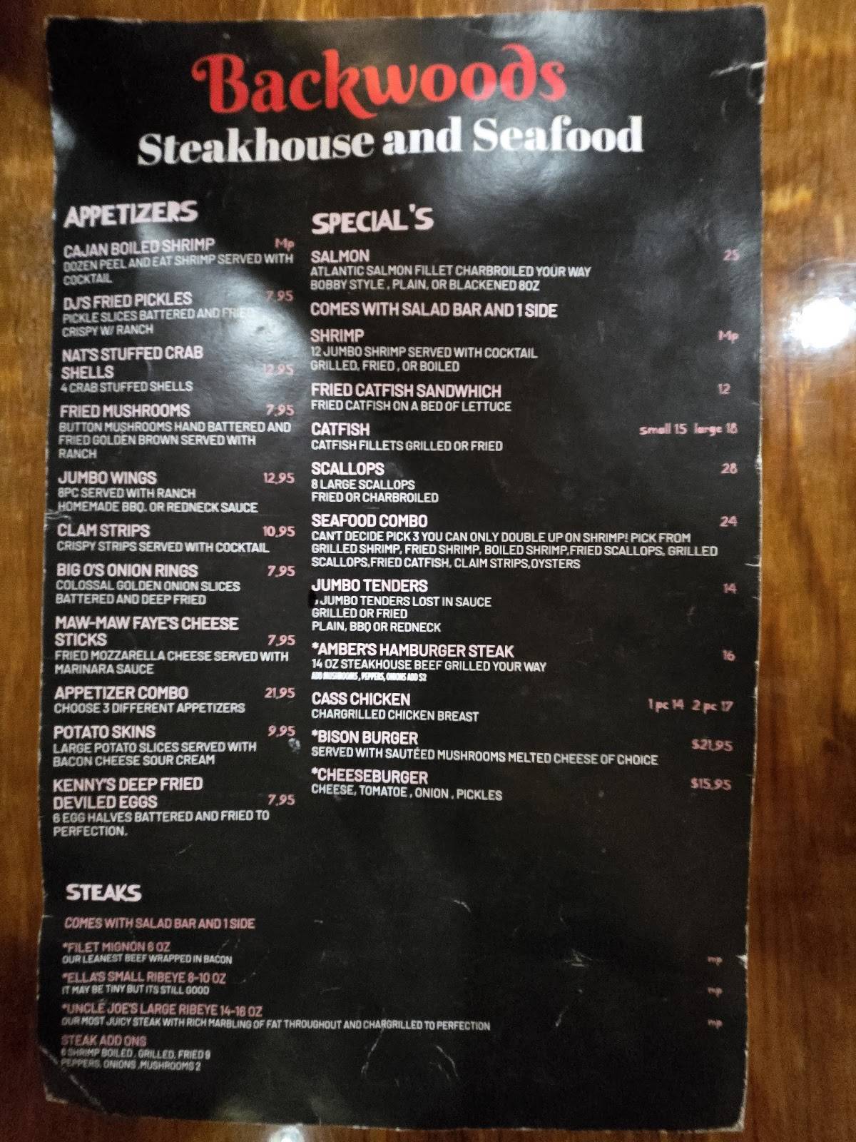 Menu at Backwoods Steak House steakhouse, Tallapoosa