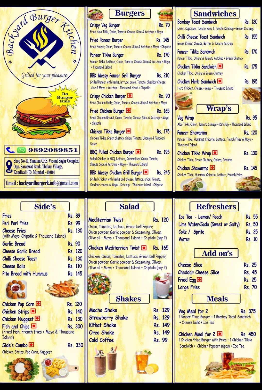 Menu at Backyard Burger Kitchen, Mumbai