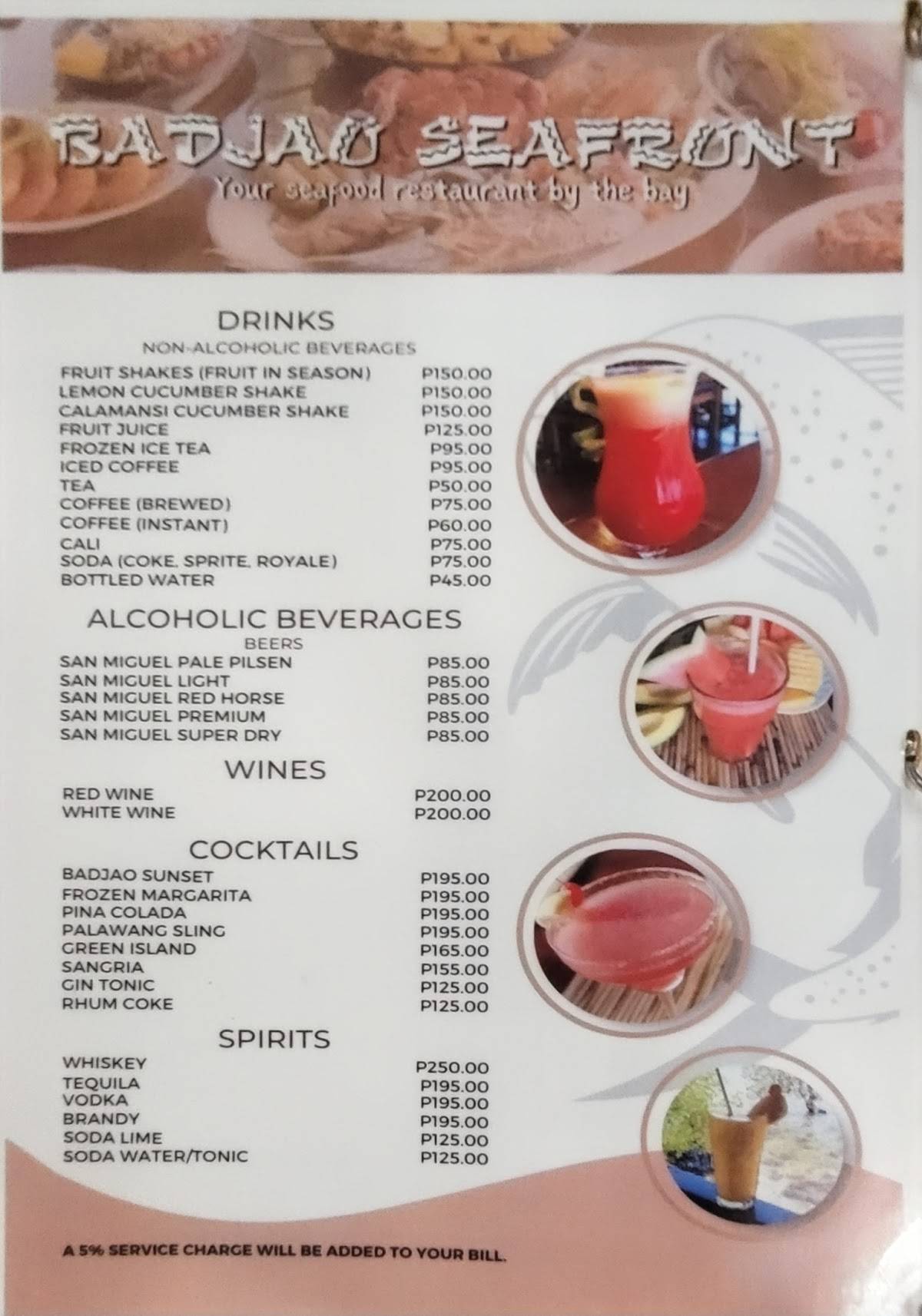 Menu at Badjao Seafront Restaurant, Puerto Princesa, PPHX+4V5