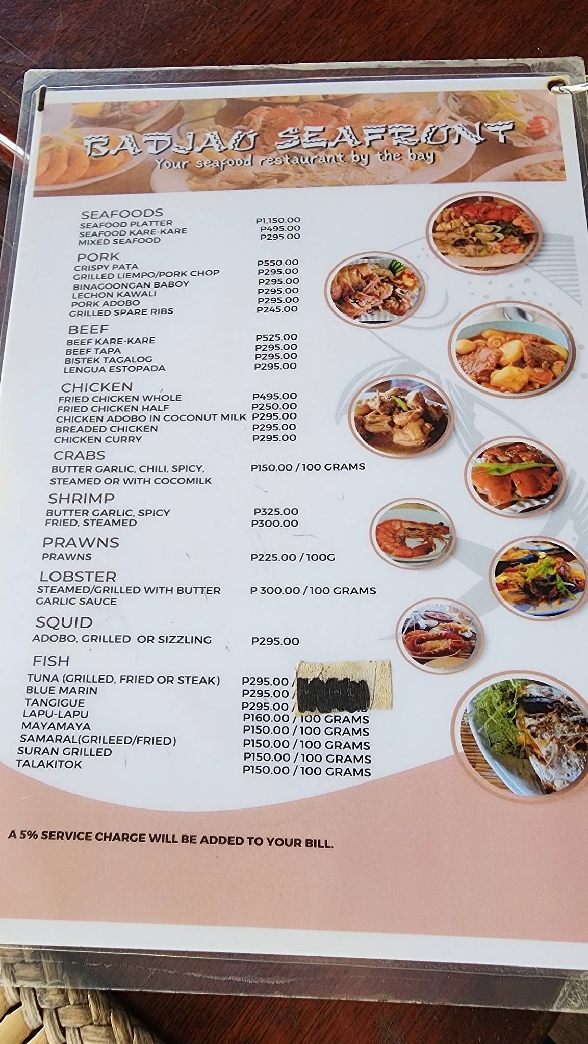 Menu at Badjao Seafront Restaurant, Puerto Princesa, PPHX+4V5