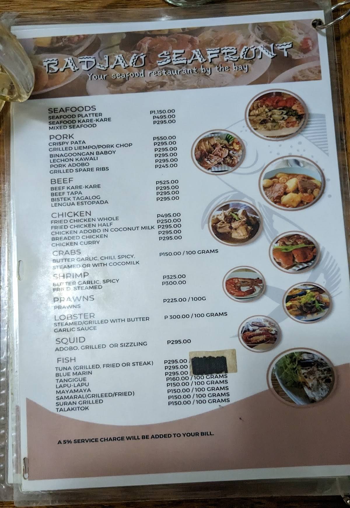 Menu at Badjao Seafront Restaurant, Puerto Princesa, PPHX+4V5