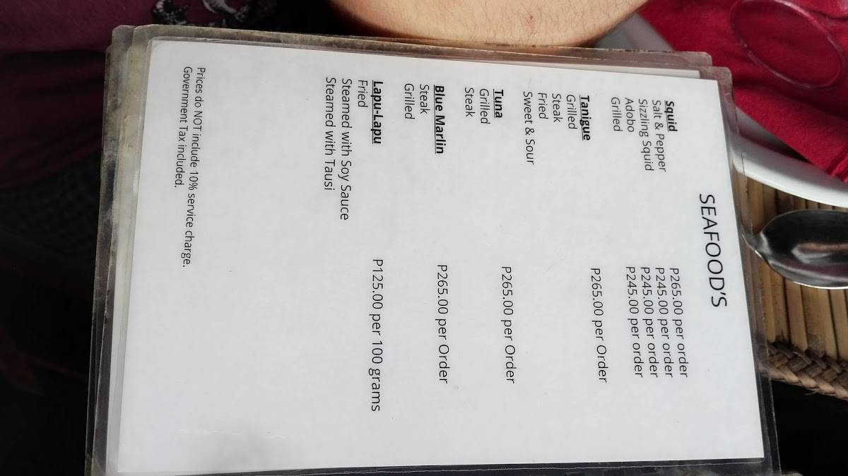 Menu at Badjao Seafront Restaurant, Puerto Princesa, PPHX+4V5