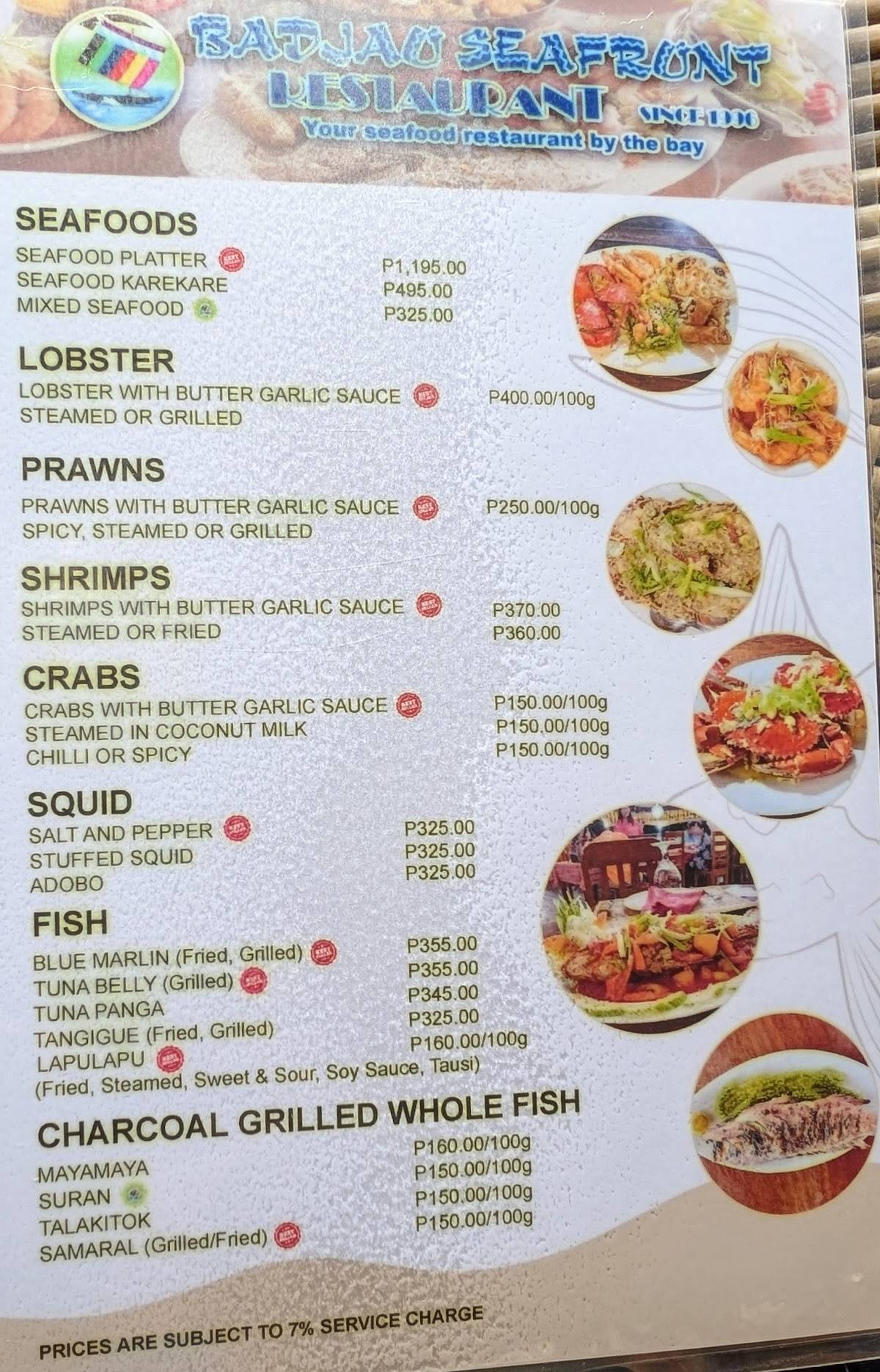Menu at Badjao Seafront Restaurant, Puerto Princesa, PPHX+4V5