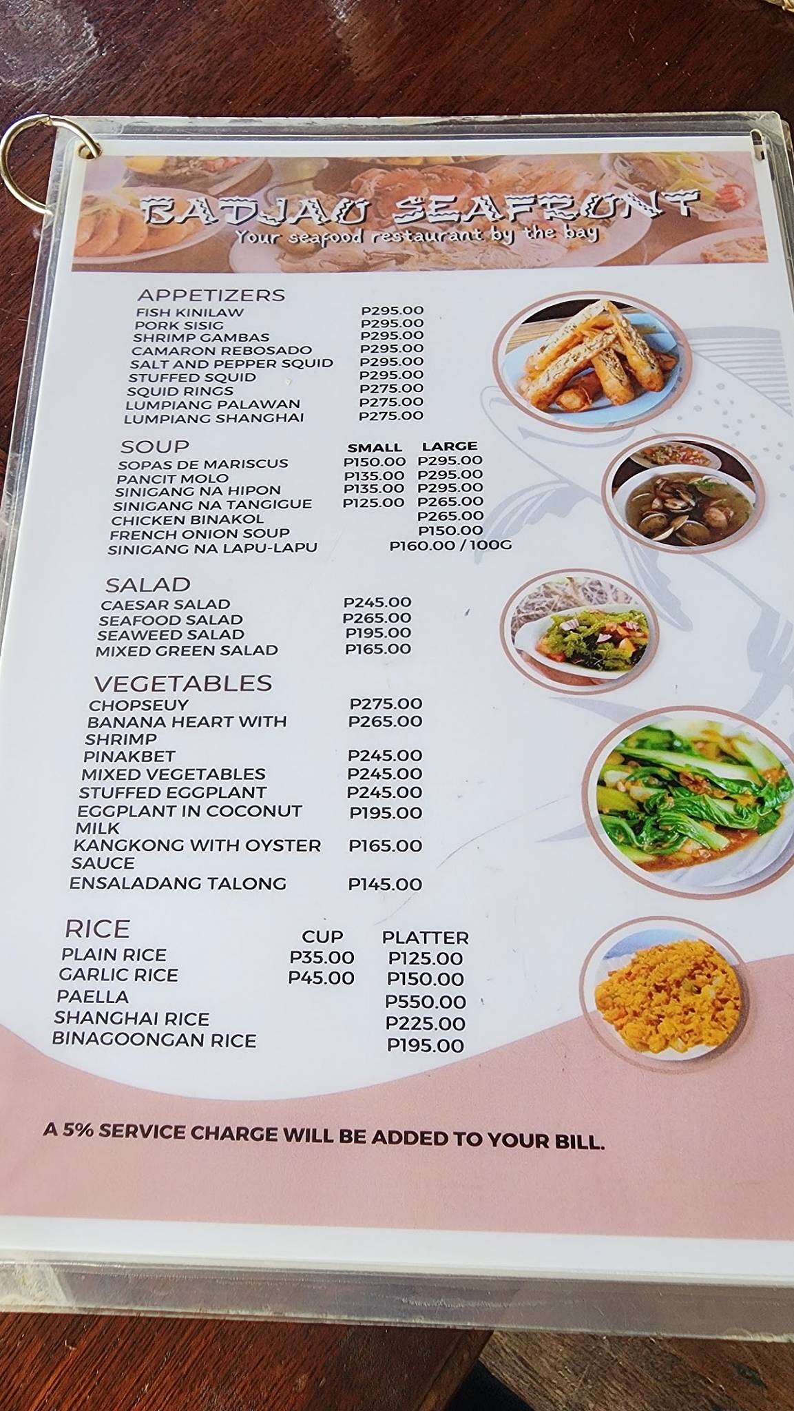 Menu at Badjao Seafront Restaurant, Puerto Princesa, PPHX+4V5