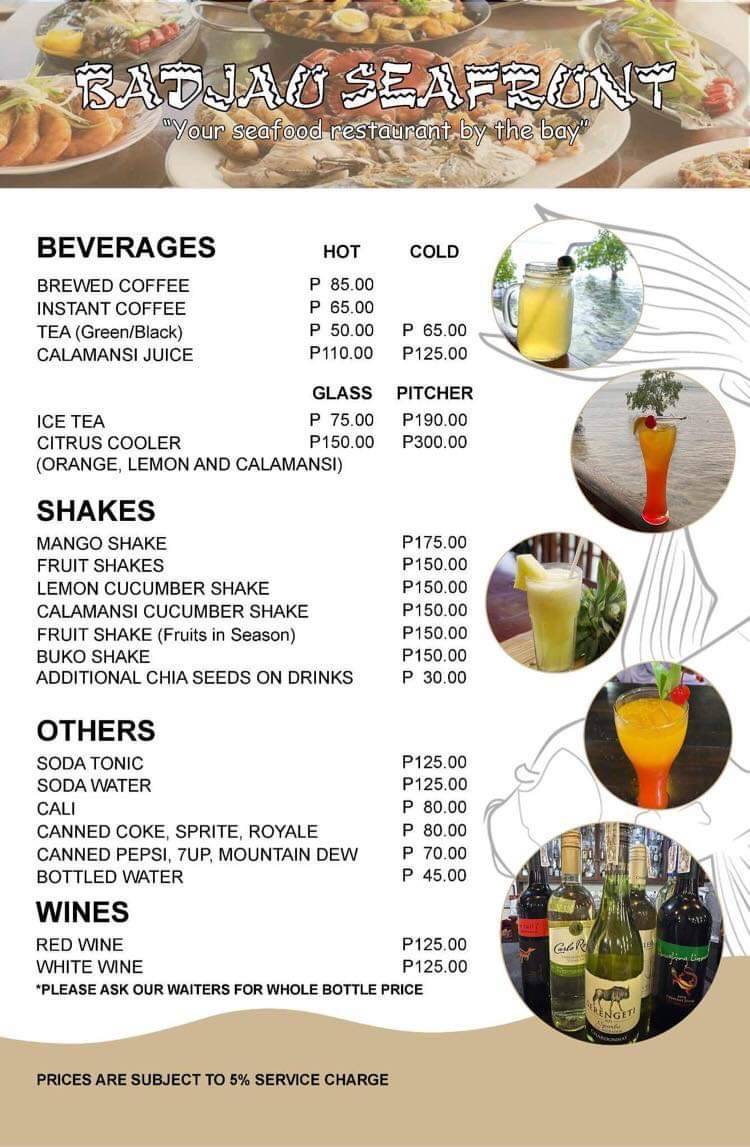 Menu at Badjao Seafront Restaurant, Puerto Princesa, PPHX+4V5