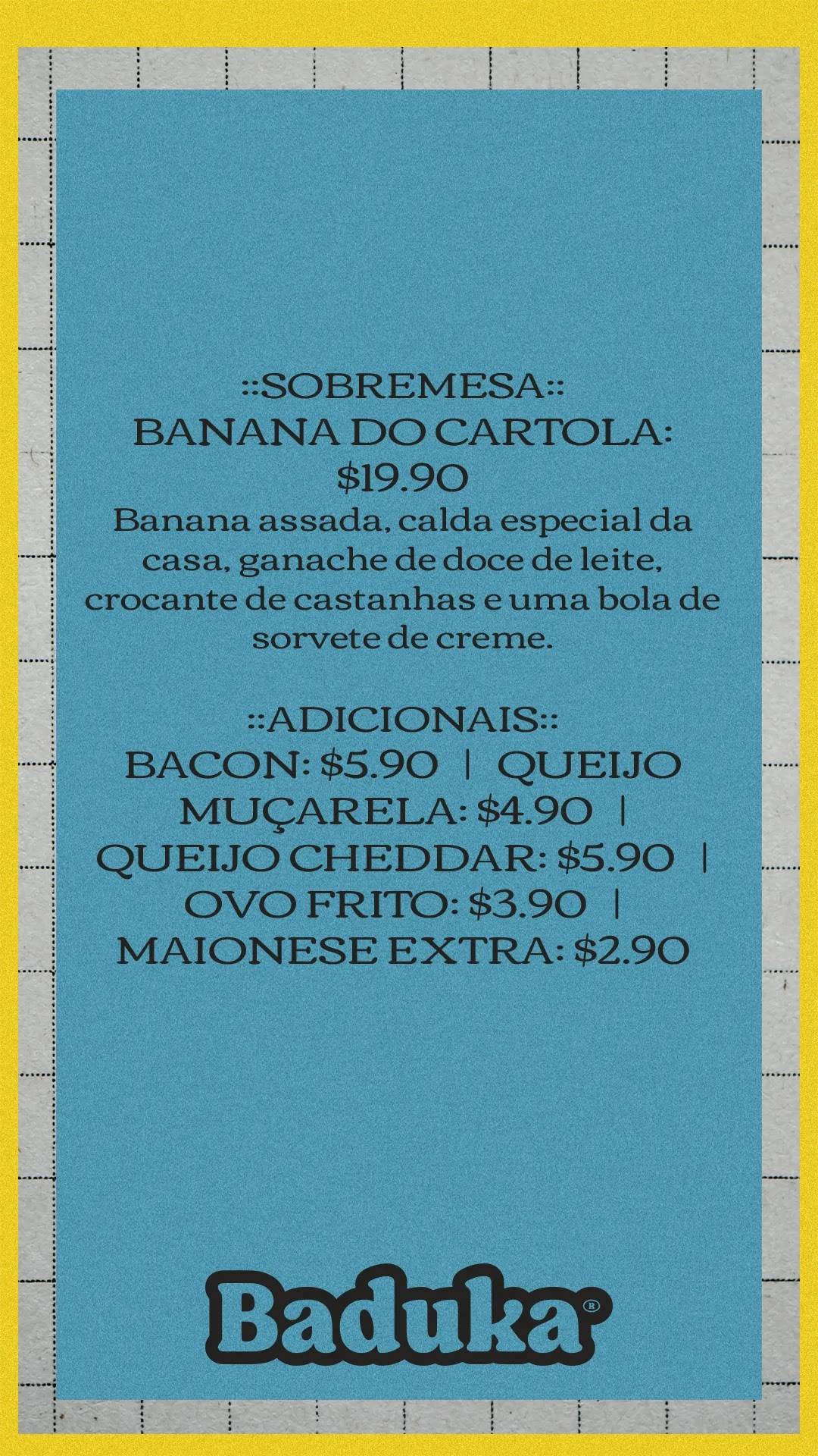 Menu at Baduka Street Food restaurant, Palmas