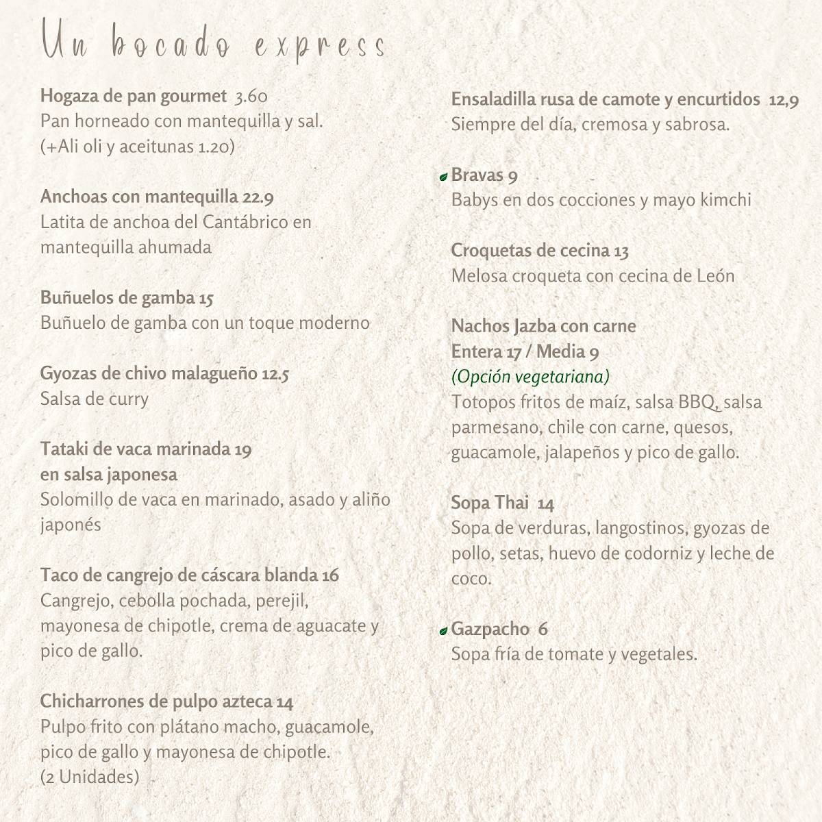 Menu at Bahía Beach Jazba restaurant, Torre del Mar, Paseo Marítimo de Pte.