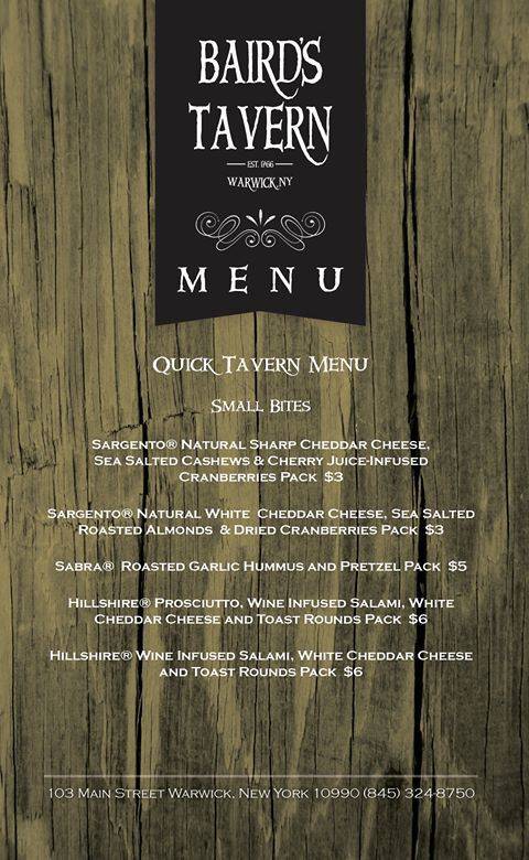 Menu at Baird's Tavern pub & bar, Warwick