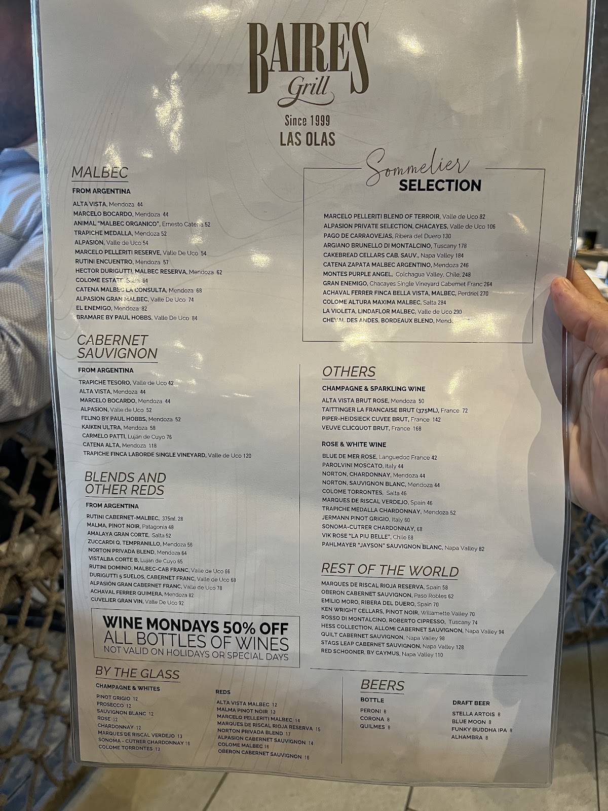 Carta del pub y bar Baires Grill - Las Olas, Fort Lauderdale