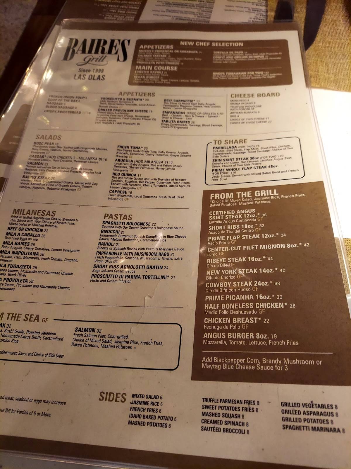 Carta del pub y bar Baires Grill Las Olas, Fort Lauderdale