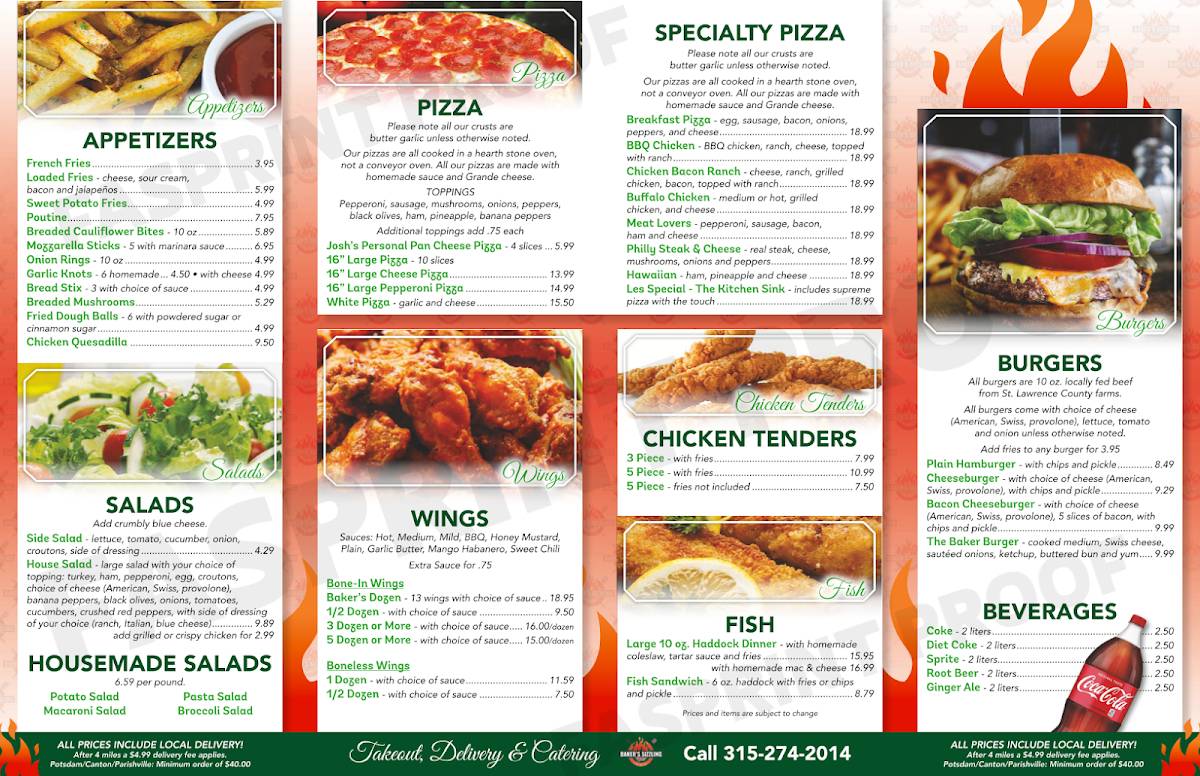 Menu at Bakers Sizzling Grill restaurant, Colton