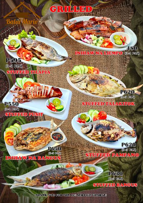Menu at Balai Mario restaurant, Silang