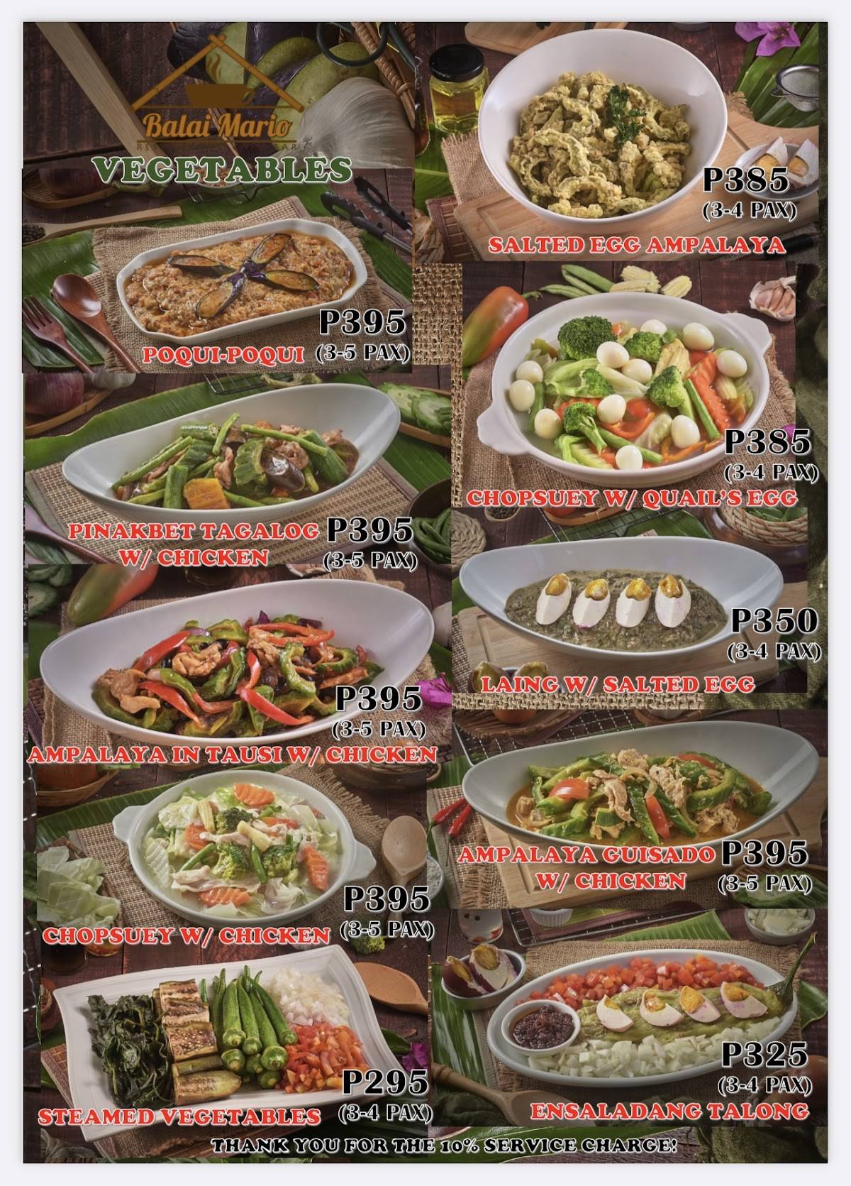 Menu at Balai Mario restaurant, Silang
