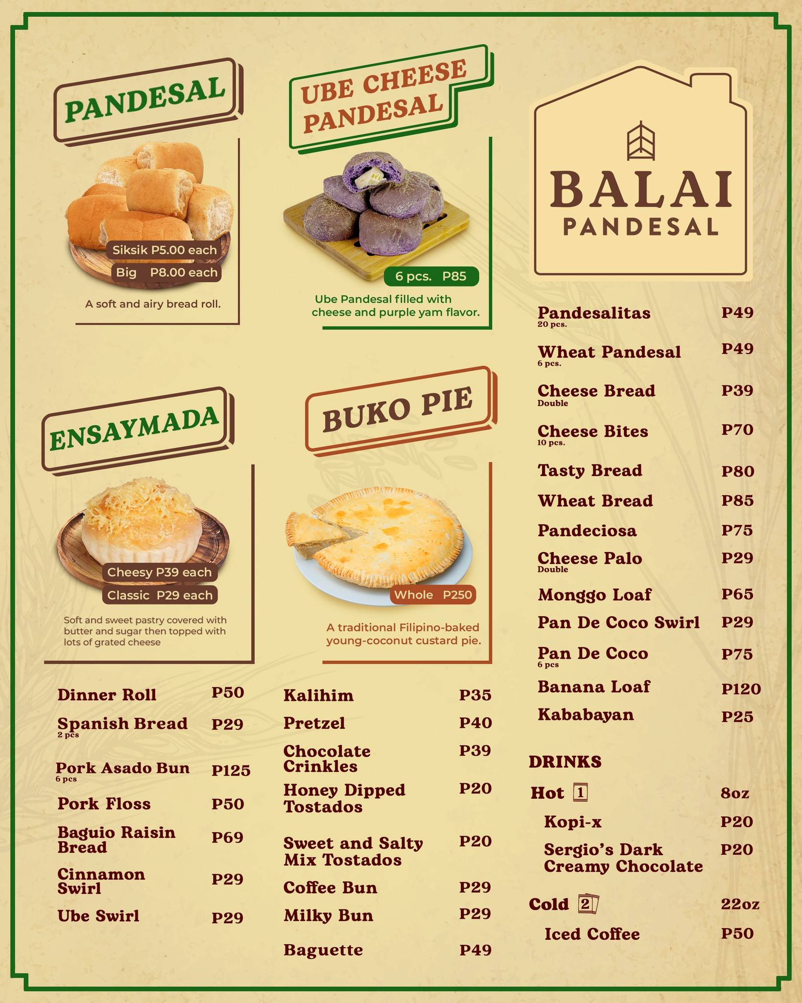 Menu at Balai Pandesal, Quezon City, 752 Banawe St