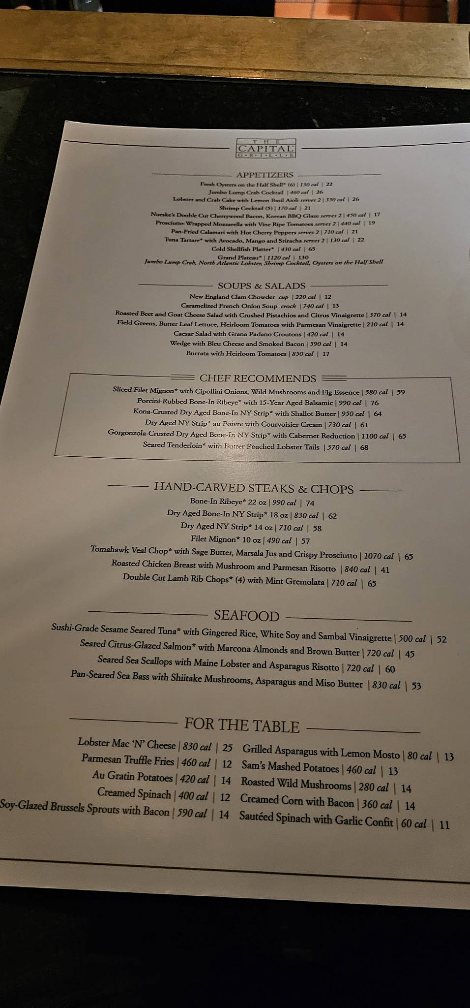 Menu at The Capital Grille pub & bar, Baltimore