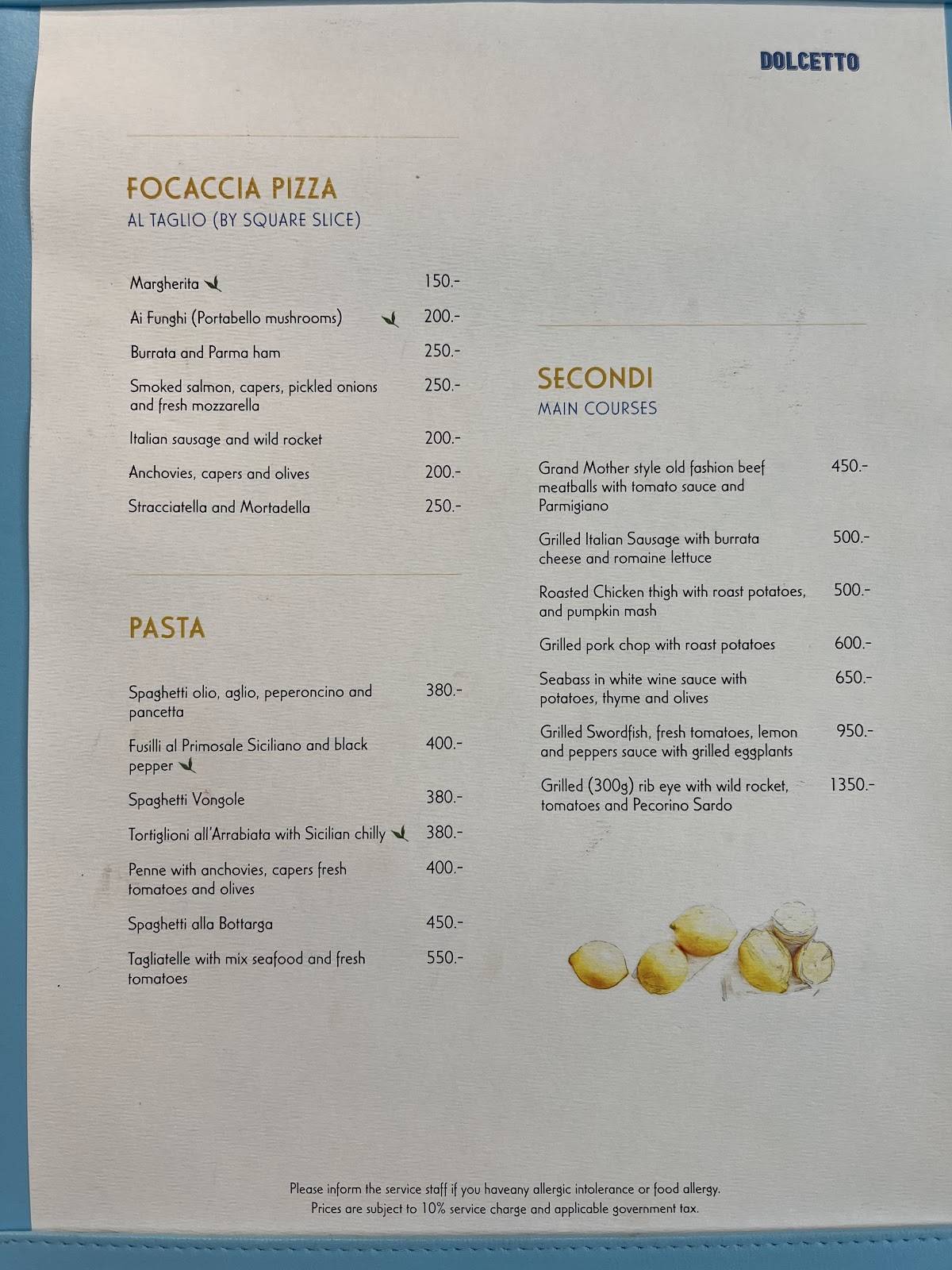 Menu at Dolcetto Italian Cafe Bangkok, Bangkok