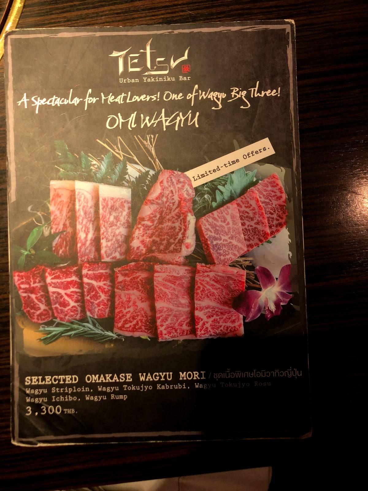 Menu at Tetsu Urban Yakiniku Bar, Bangkok