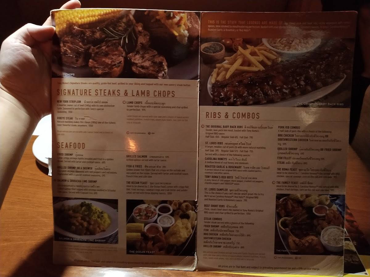 Menu at Tony Roma's restaurant, Bangkok, 88 Soi Sukhumvit 19
