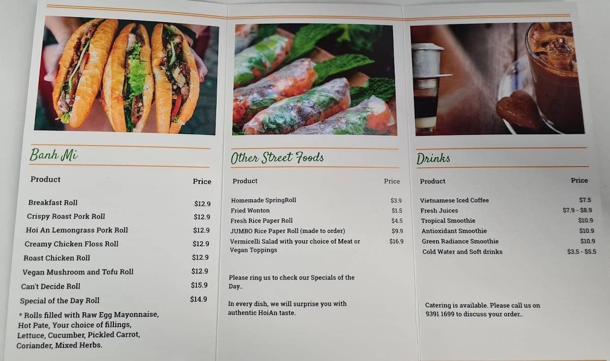 Menu at Banh Mi Hoi An restaurant, Richmond
