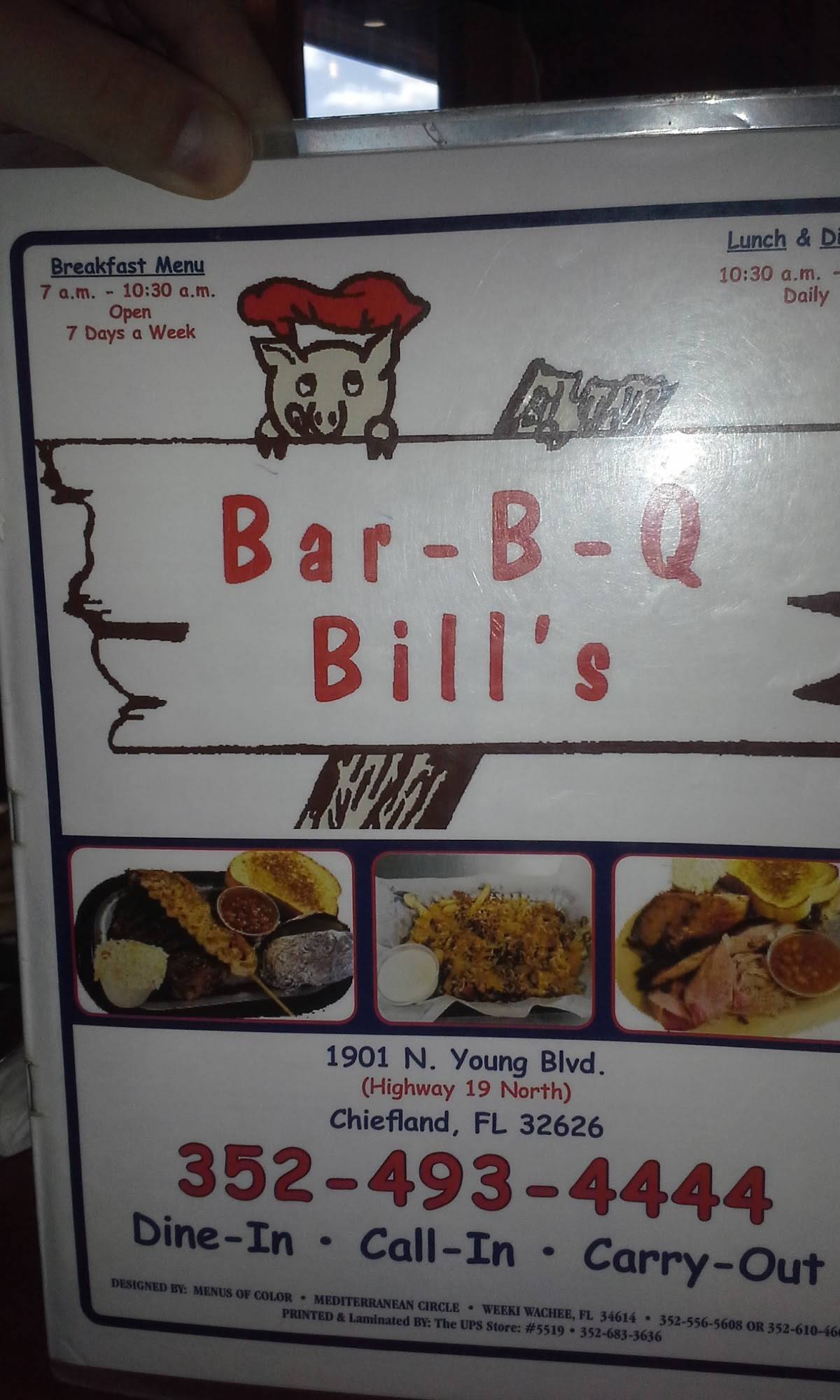 Menu at Bar-B-Q Bill's, Chiefland