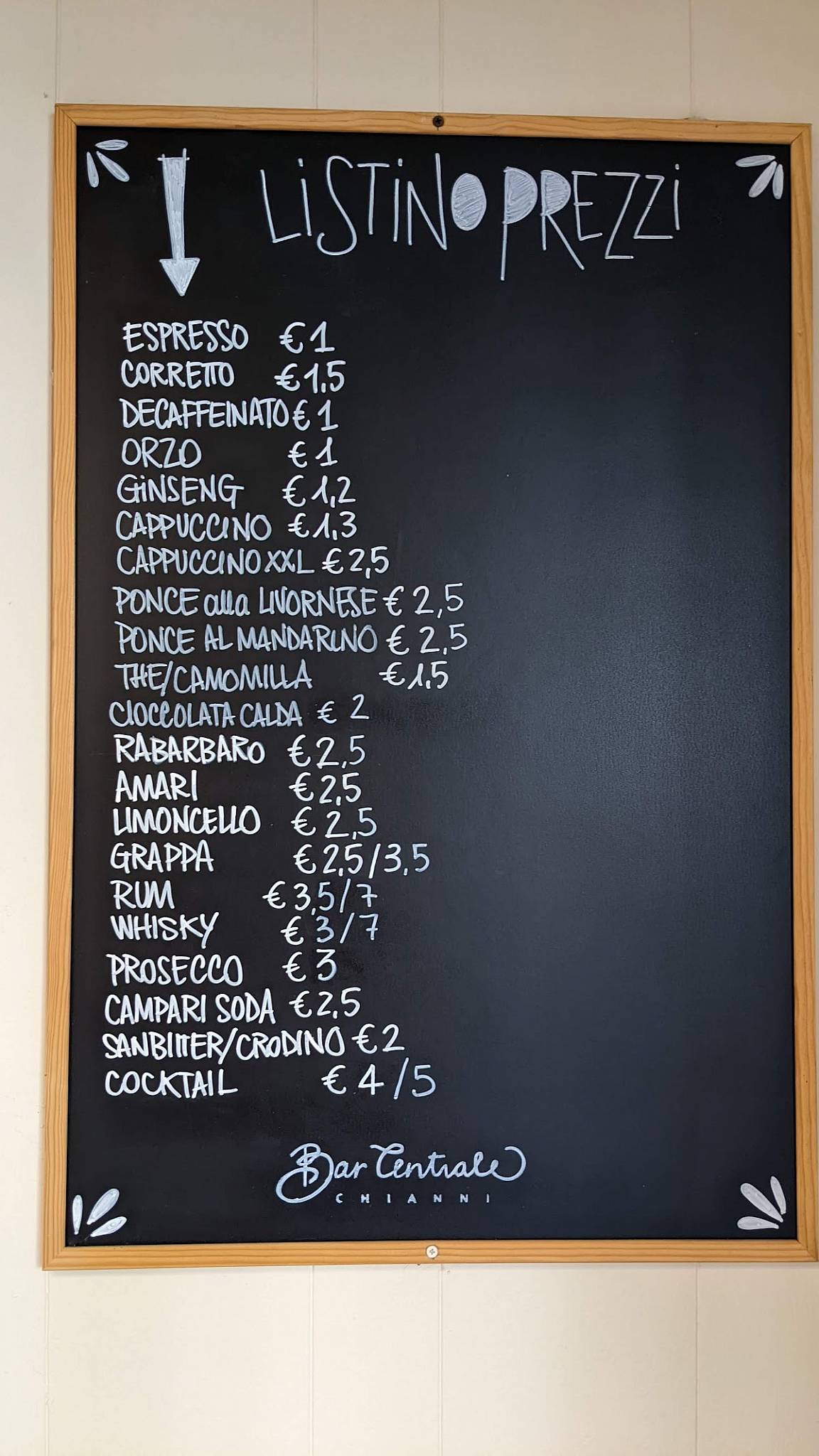 Menu at Bar Centrale, Chianni