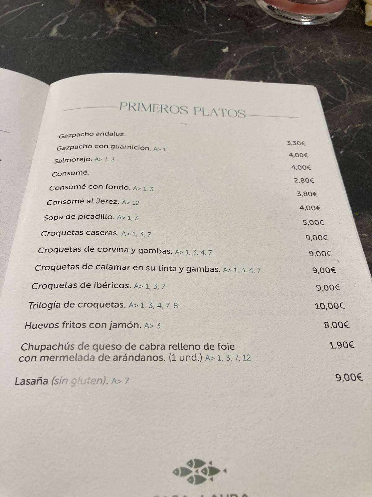 Carta de Bar Restaurante CASA LAURA., Chipiona