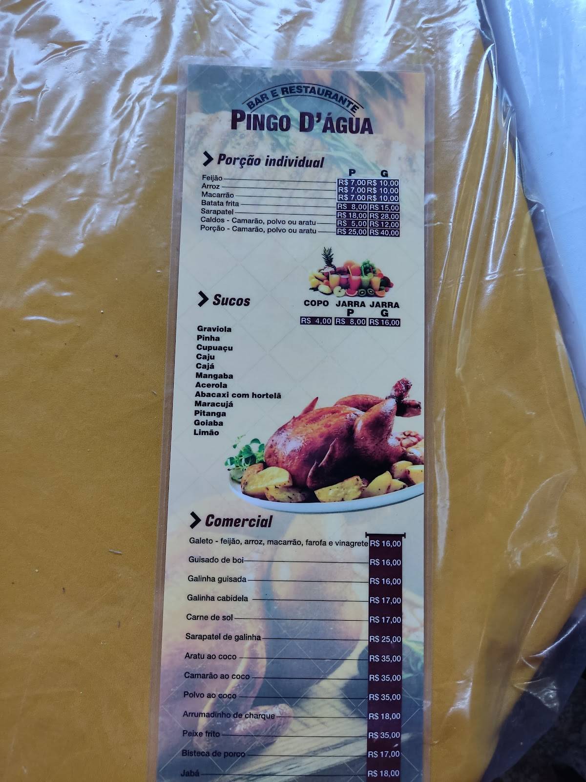 Menu em Bar e Restaurante Pingo D'Agua, Brasil