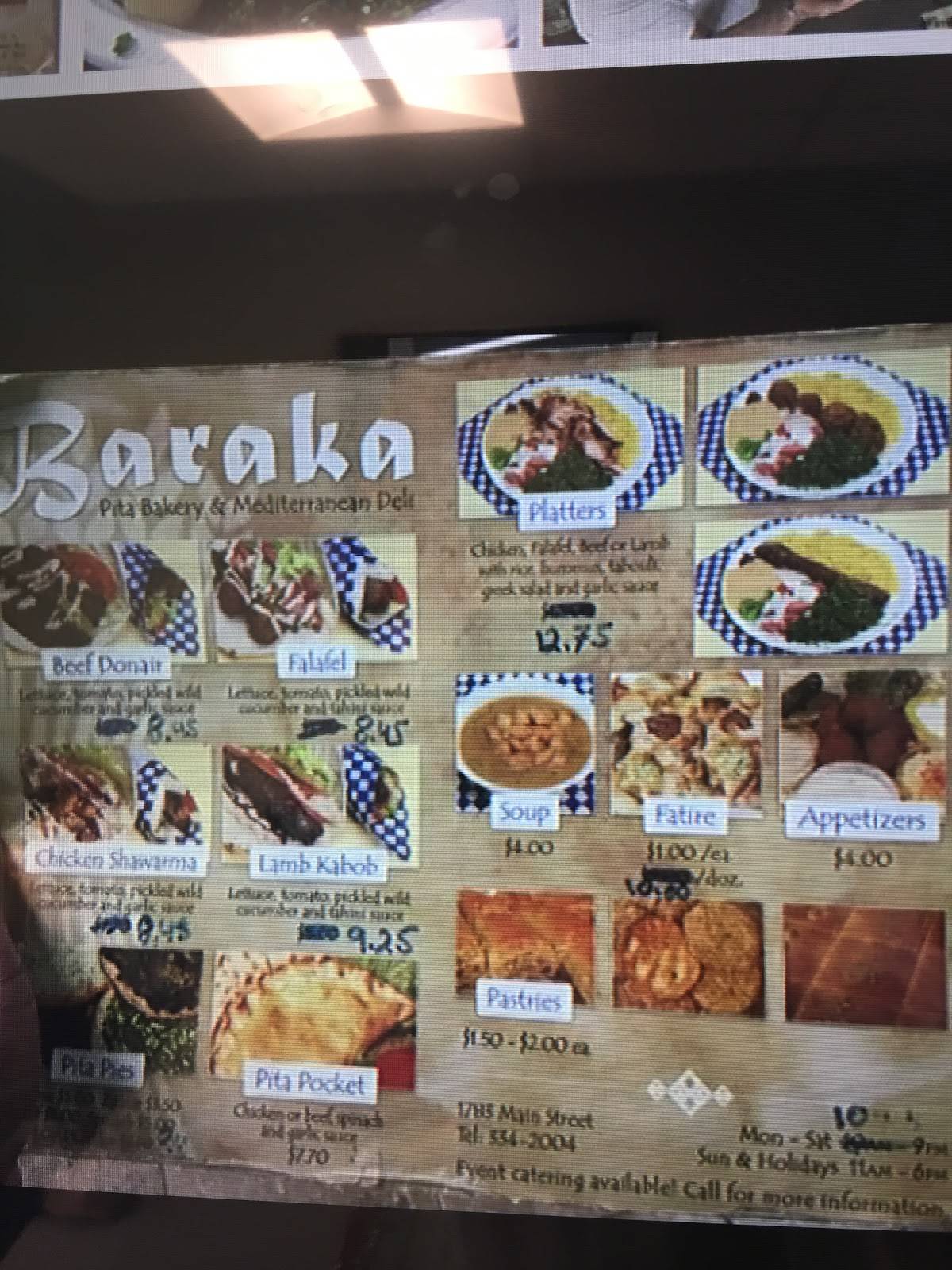 Menu at Baraka Pita Bakery & Restaurant, Winnipeg