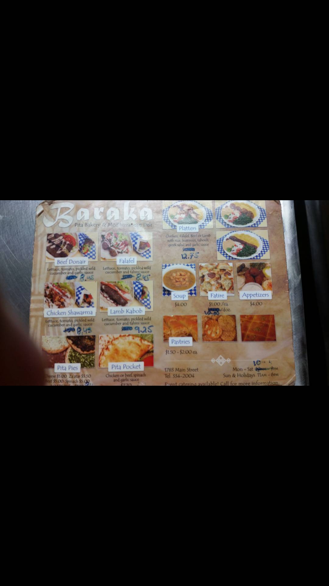 Menu at Baraka Pita Bakery & Restaurant, Winnipeg