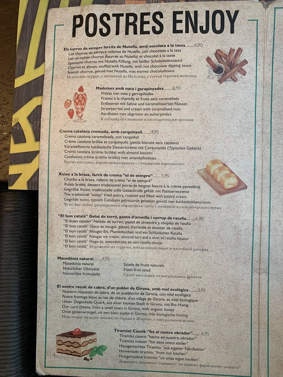 Carta del restaurante Enjoy it, Barcelona