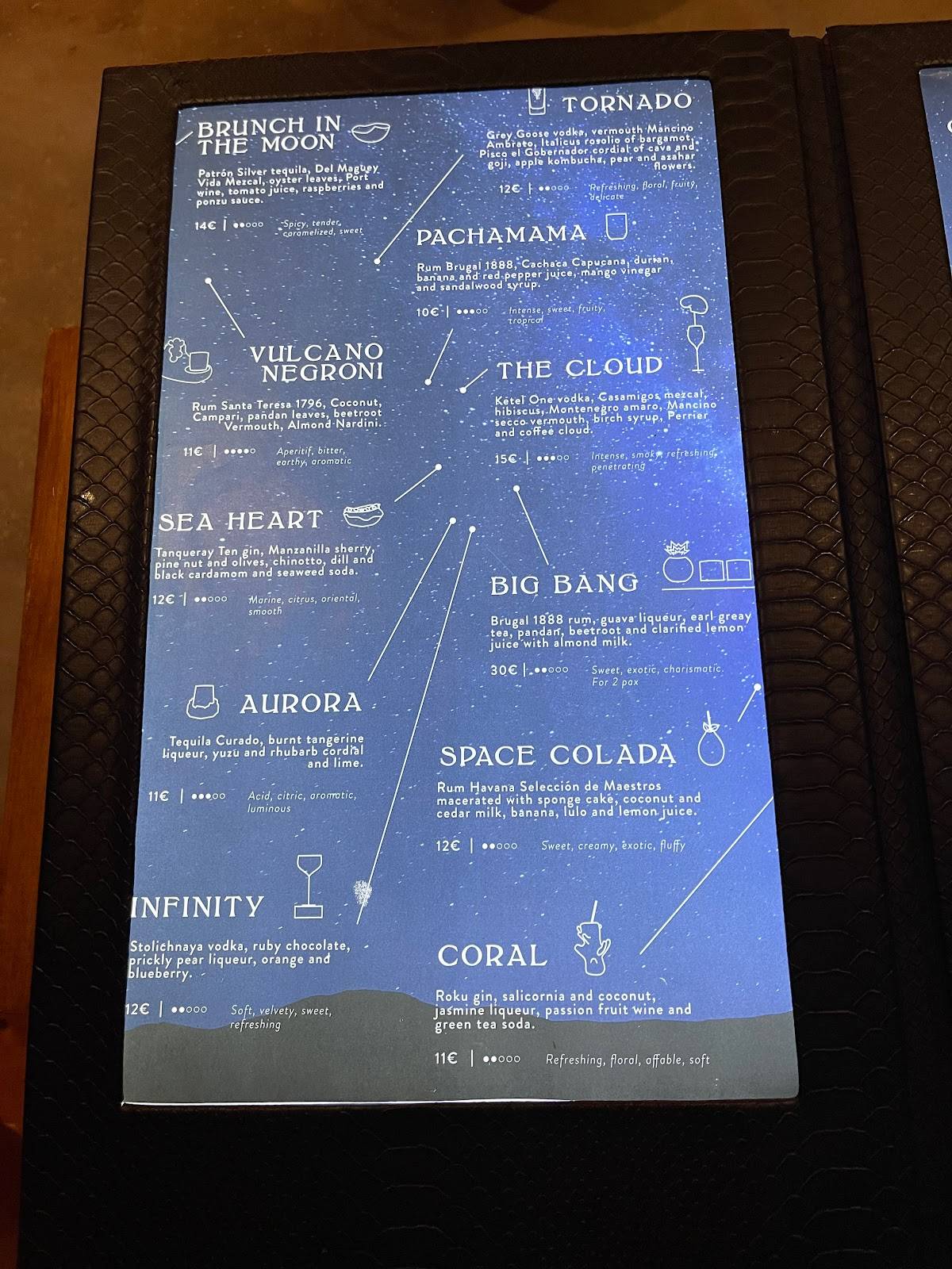 Menu at Paradiso pub & bar, Barcelona