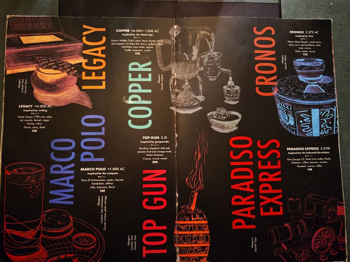 Menu at Paradiso pub & bar, Barcelona