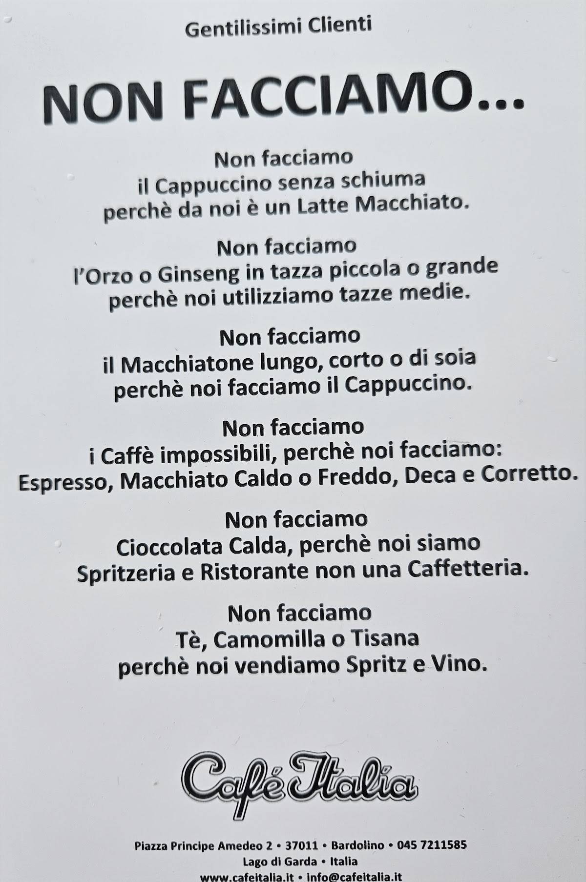 Menu da Cafe Italia pub bar Bardolino