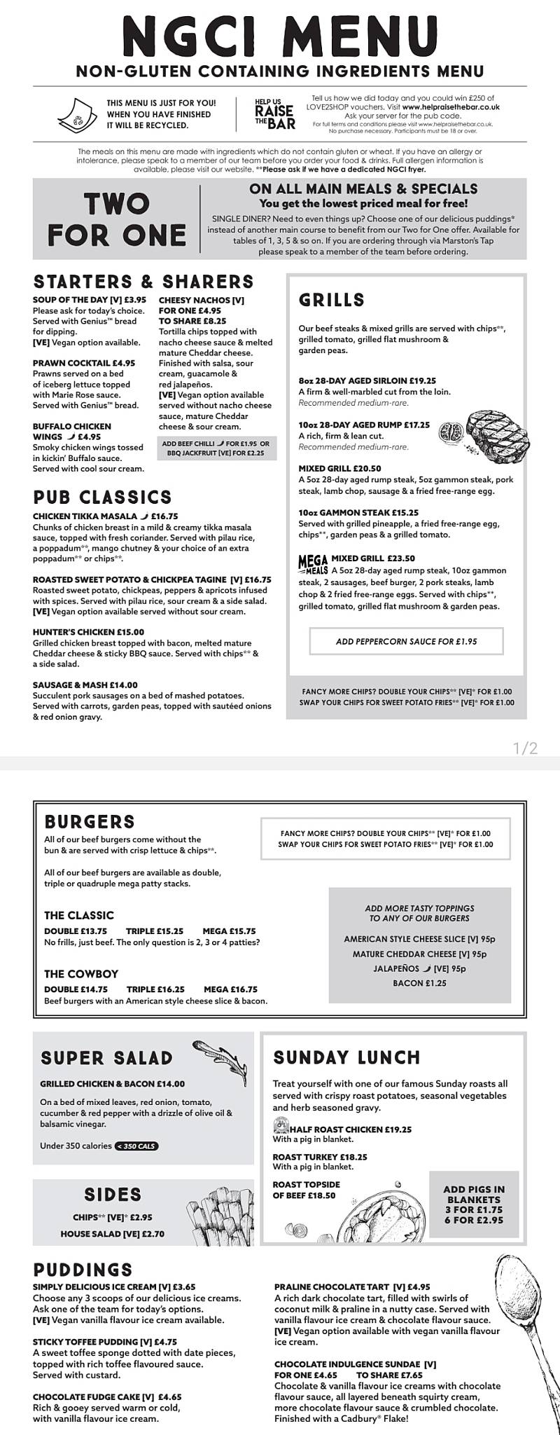 Menu at Barn Owl, Quedgeley