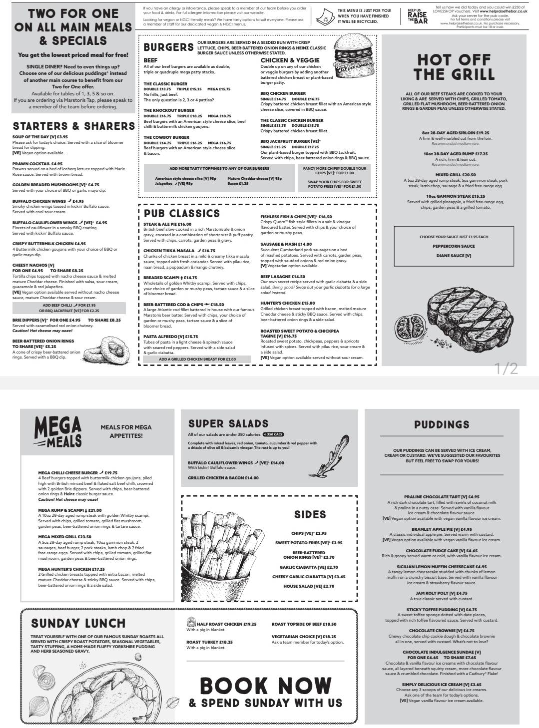 Menu at Barn Owl, Quedgeley