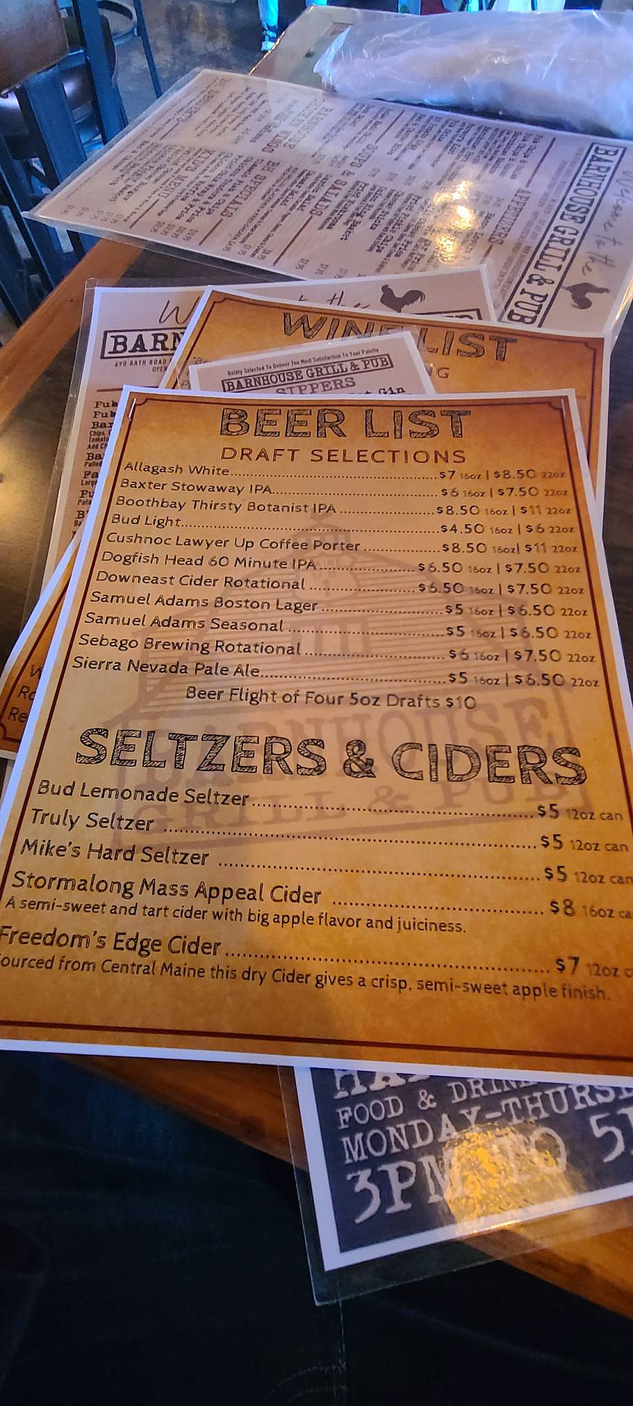 Menu at Barnhouse Grill & Pub Wiscasset, Wiscasset