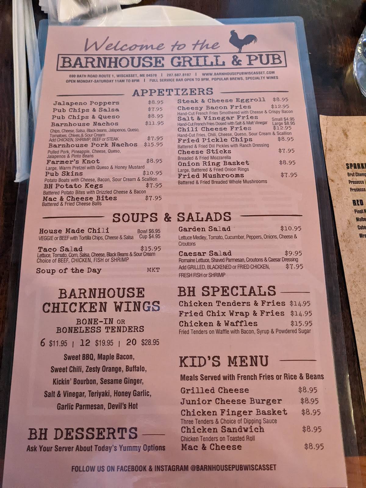 Menu at Barnhouse Grill & Pub Wiscasset, Wiscasset