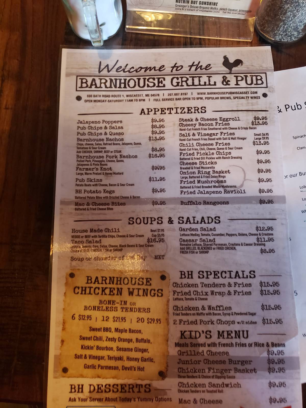 Menu at Barnhouse Grill & Pub Wiscasset, Wiscasset