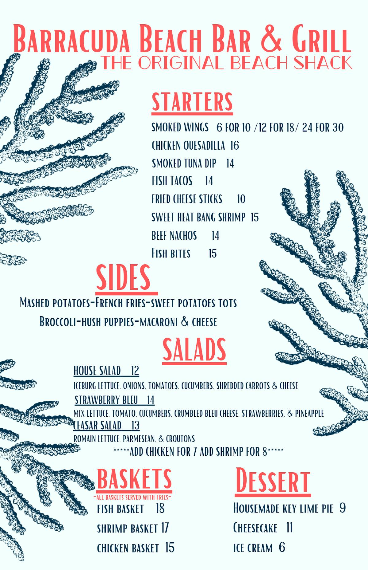 Menu at Barracuda Beach Bar & Grill, Panama City Beach