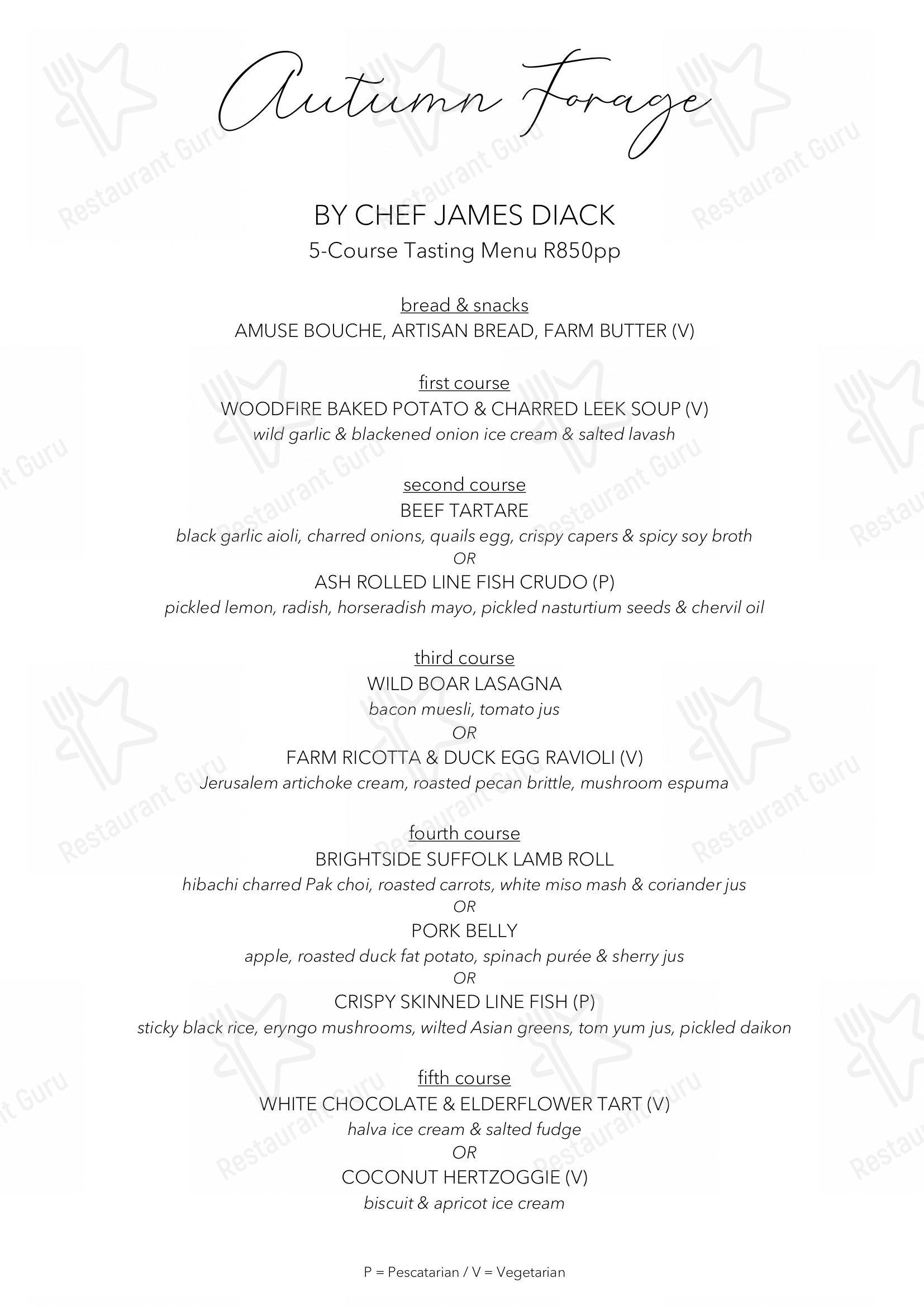 Carta de Basalt Restaurant, Johannesburgo