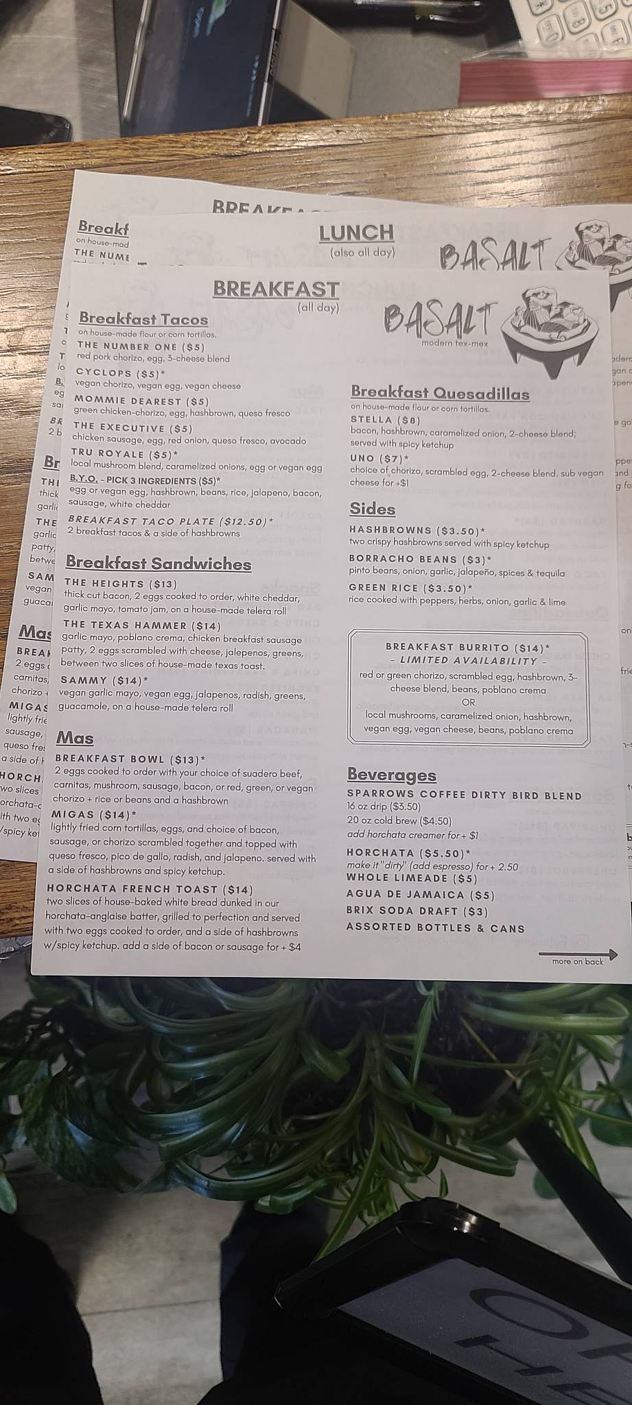 Menu at Basalt restaurant, Grand Rapids