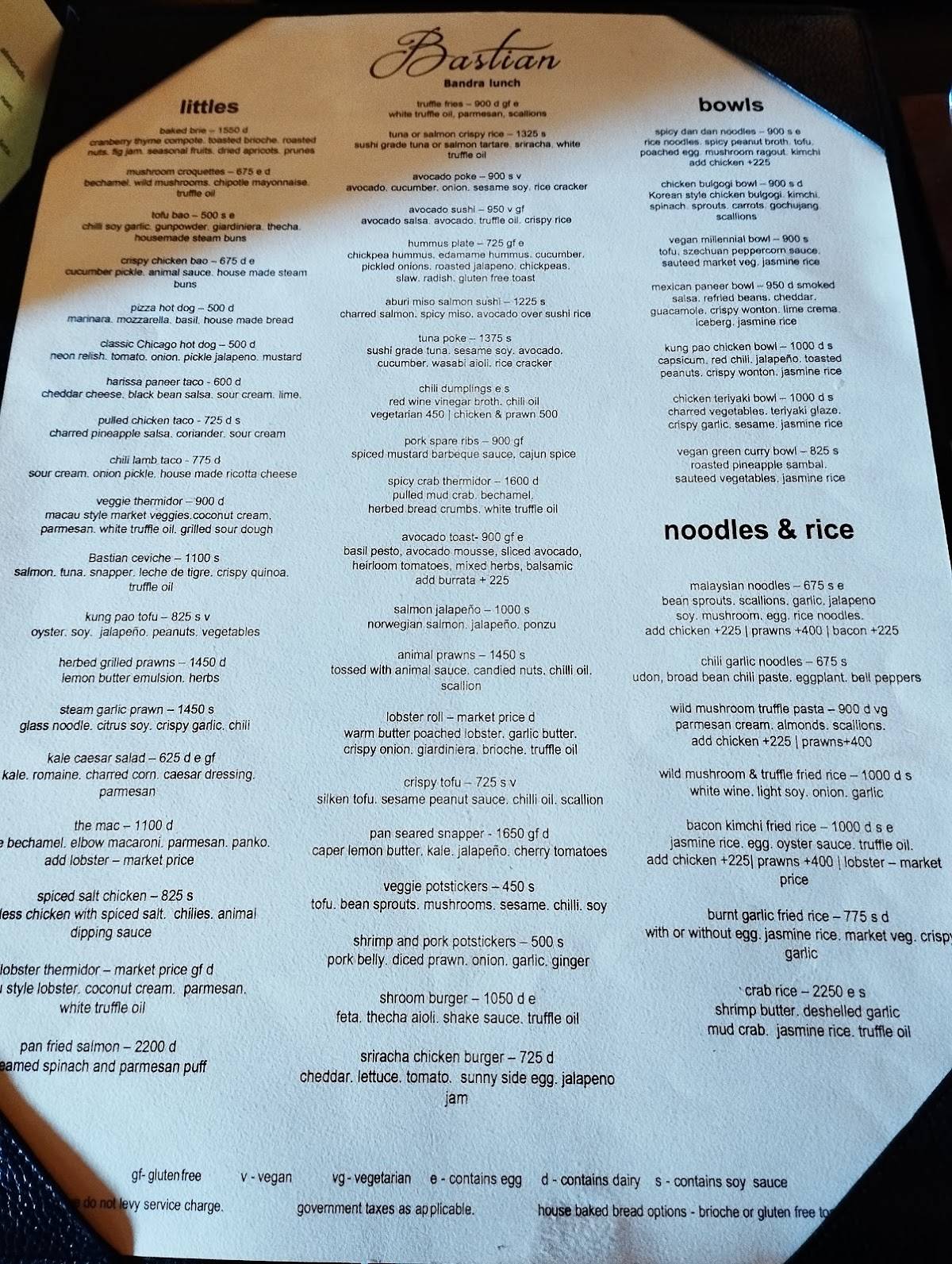 Menu at Bastian, Bandra, Mumbai, Kamal Building